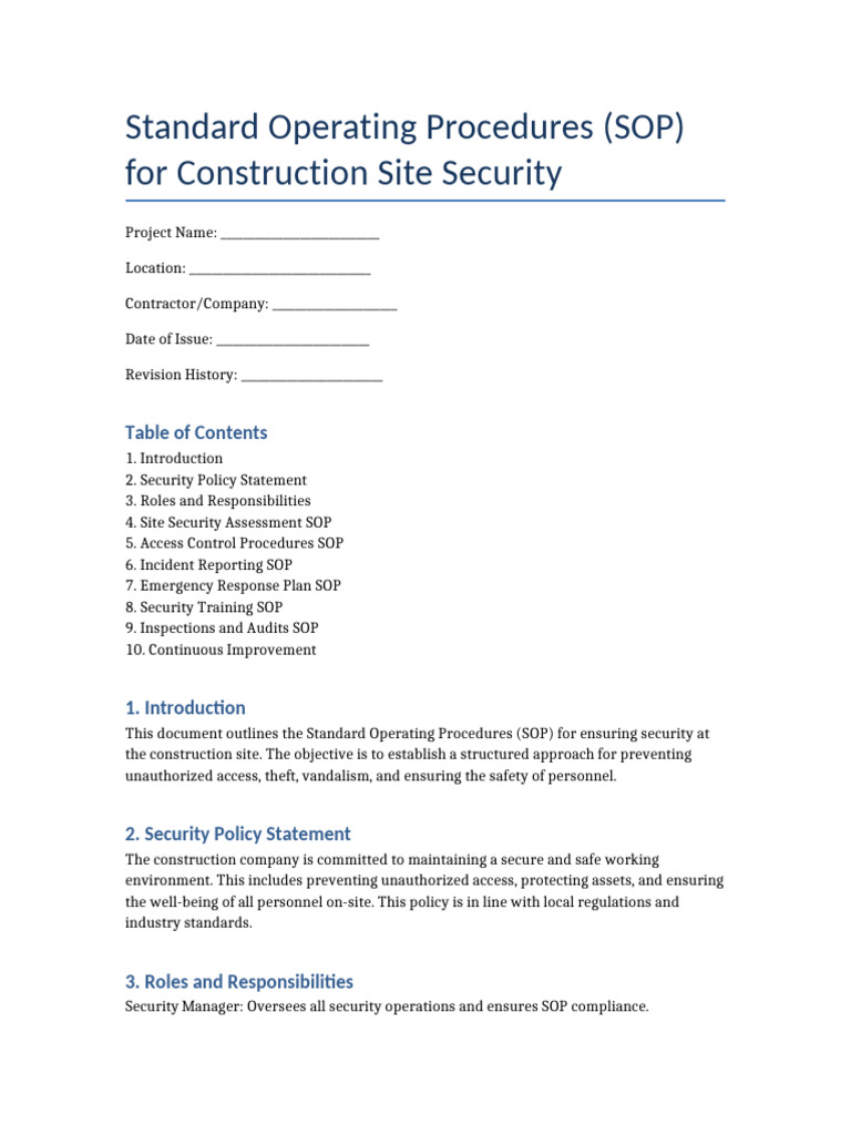 SOP Security Plan Construction | PDF | Securities | Emergency