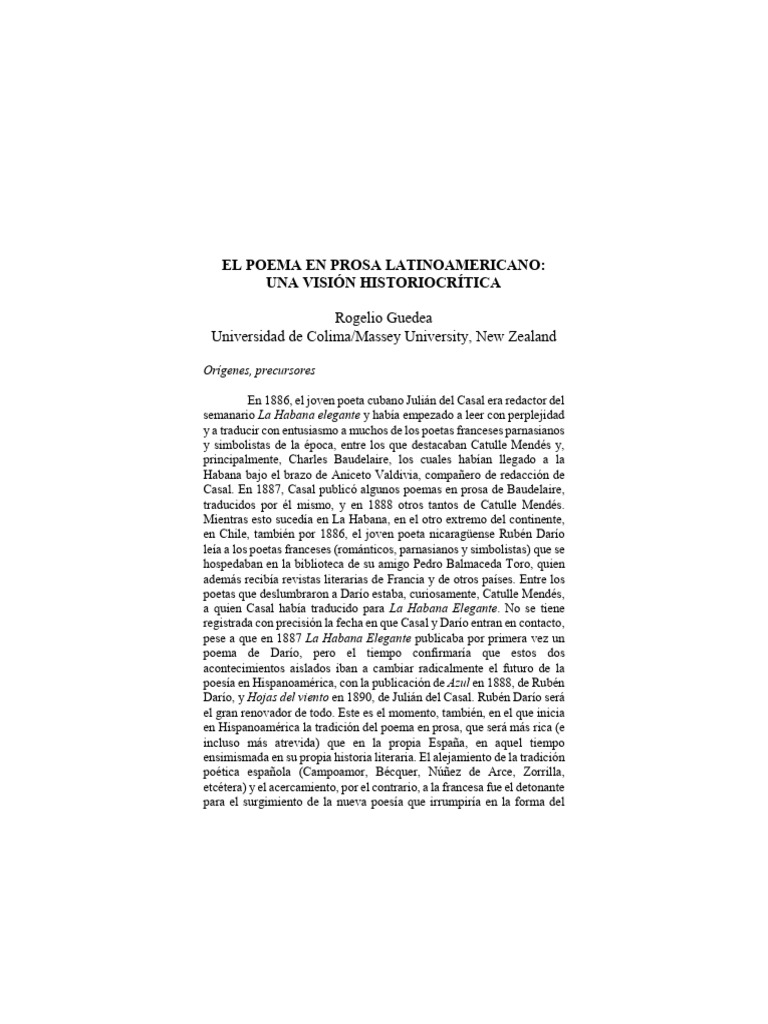 Poema en prosa y su evolución en Hispanoamérica | PDF | Poesía | Prosa