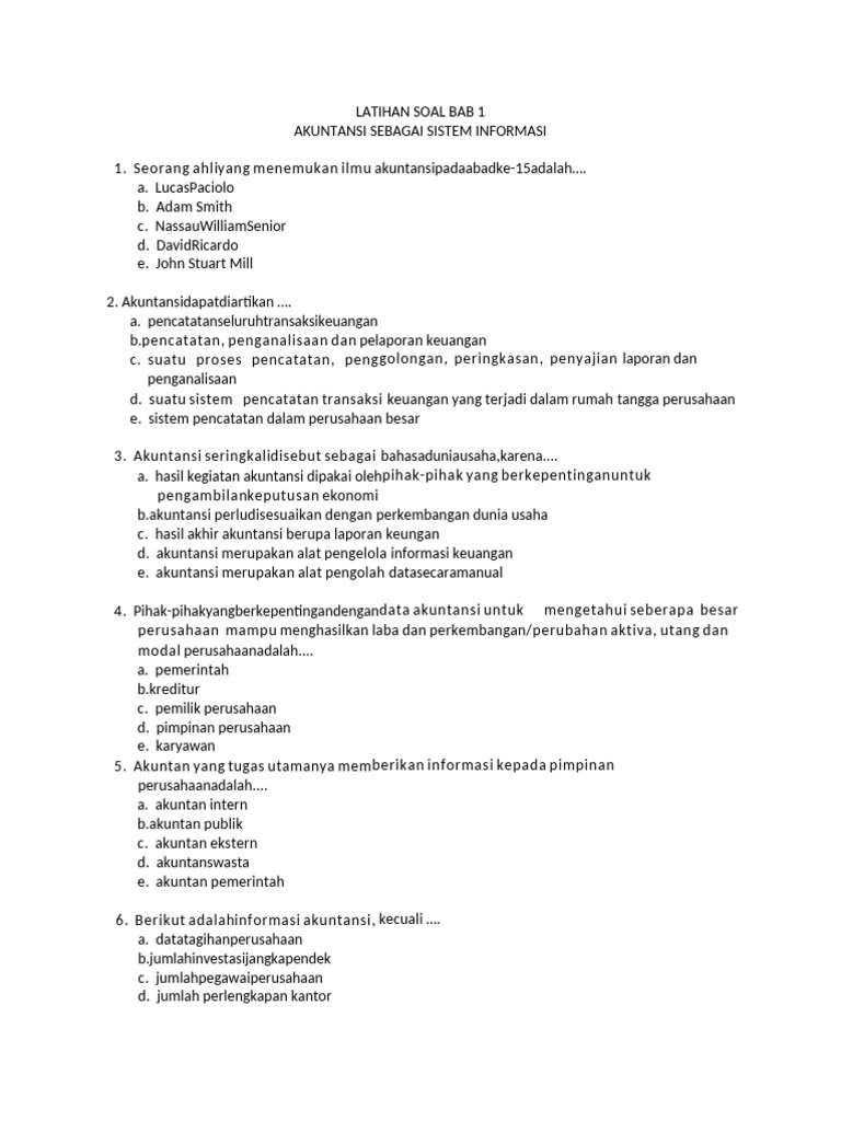 Latihan Soal Bab 1 Akuntansi Sbg Sistem Inf | PDF