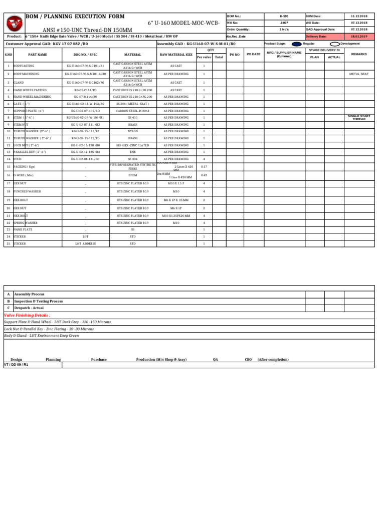 BOM 6 Inch_U-160 MODEL_HW Op_Metal Seat | PDF | Building Engineering ...