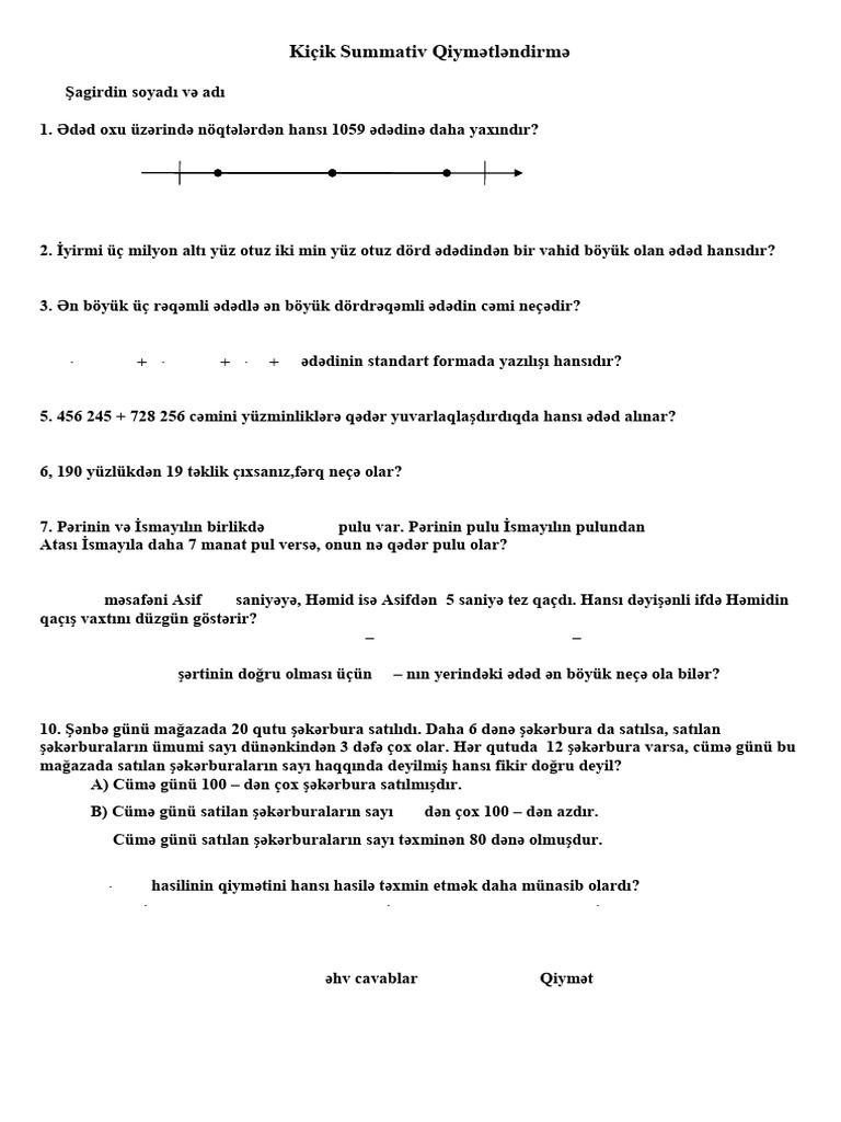 Riyaziyyat V KSQ-1 | PDF