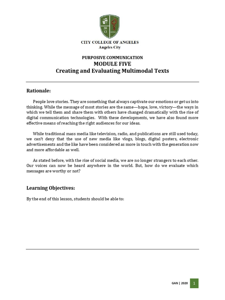 Module 5 PurComm | PDF | Reading Comprehension | Communication