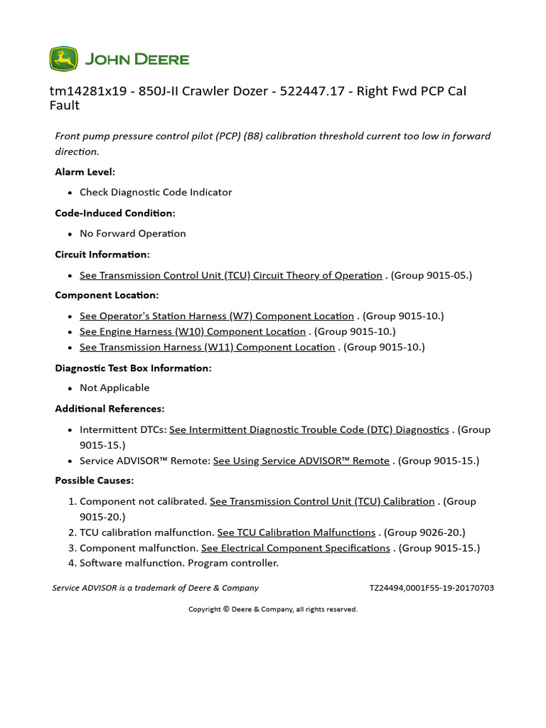 PCP Calibration Fault in 850J-II Dozer | PDF