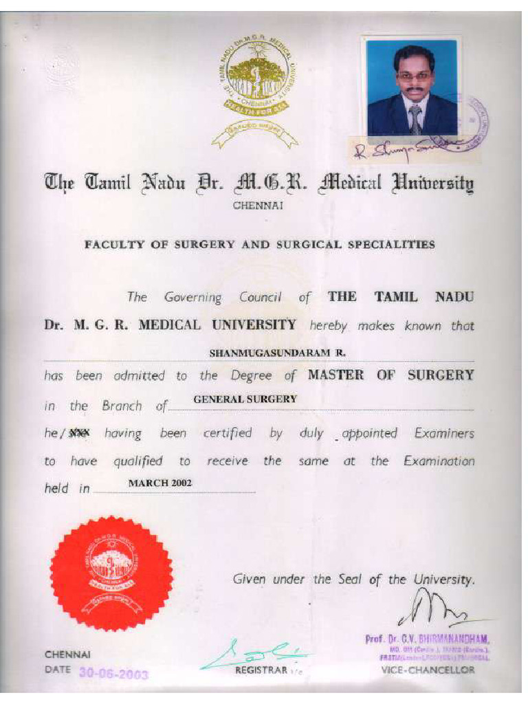 MS. Gen Surgery Degree Certificate | PDF