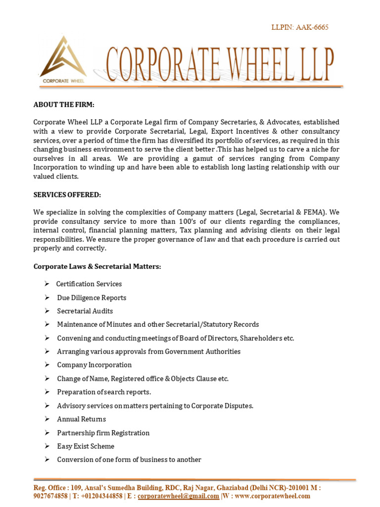 Firm Profile - Corporate Wheel | PDF | Limited Liability Partnership ...