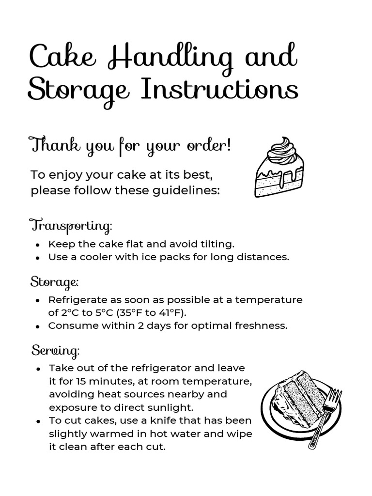 Cake Handling and Storage Instructions 2 | PDF