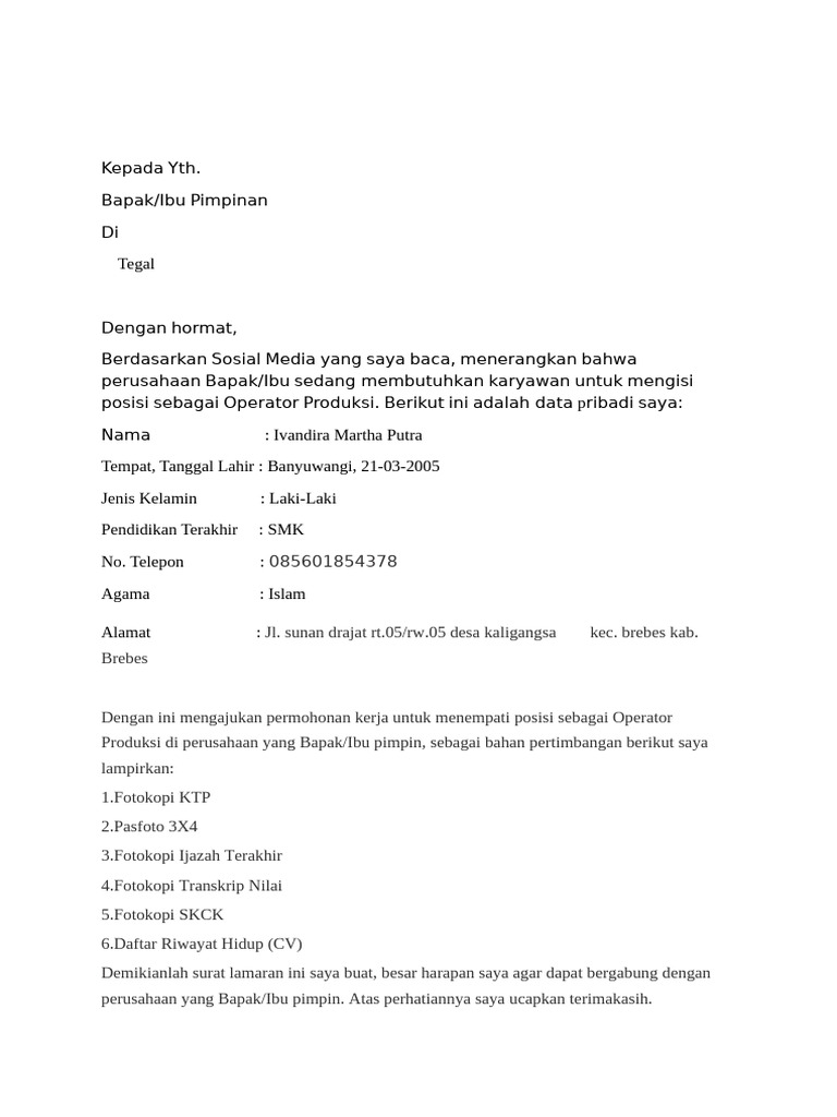 Kepada Yth. Bapak/Ibu Pimpinan Di | PDF | Karier & Perkembangan | Gaya Hidup