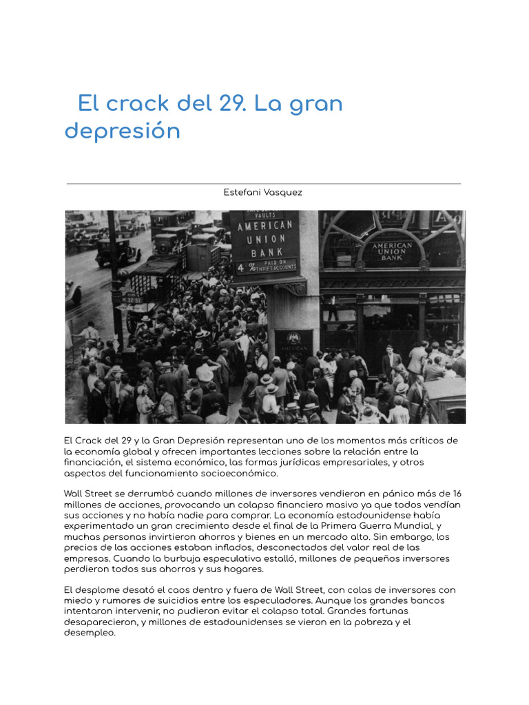 Lecciones del Crack del 29 | PDF | Gran depresion | Accidente de Wall ...