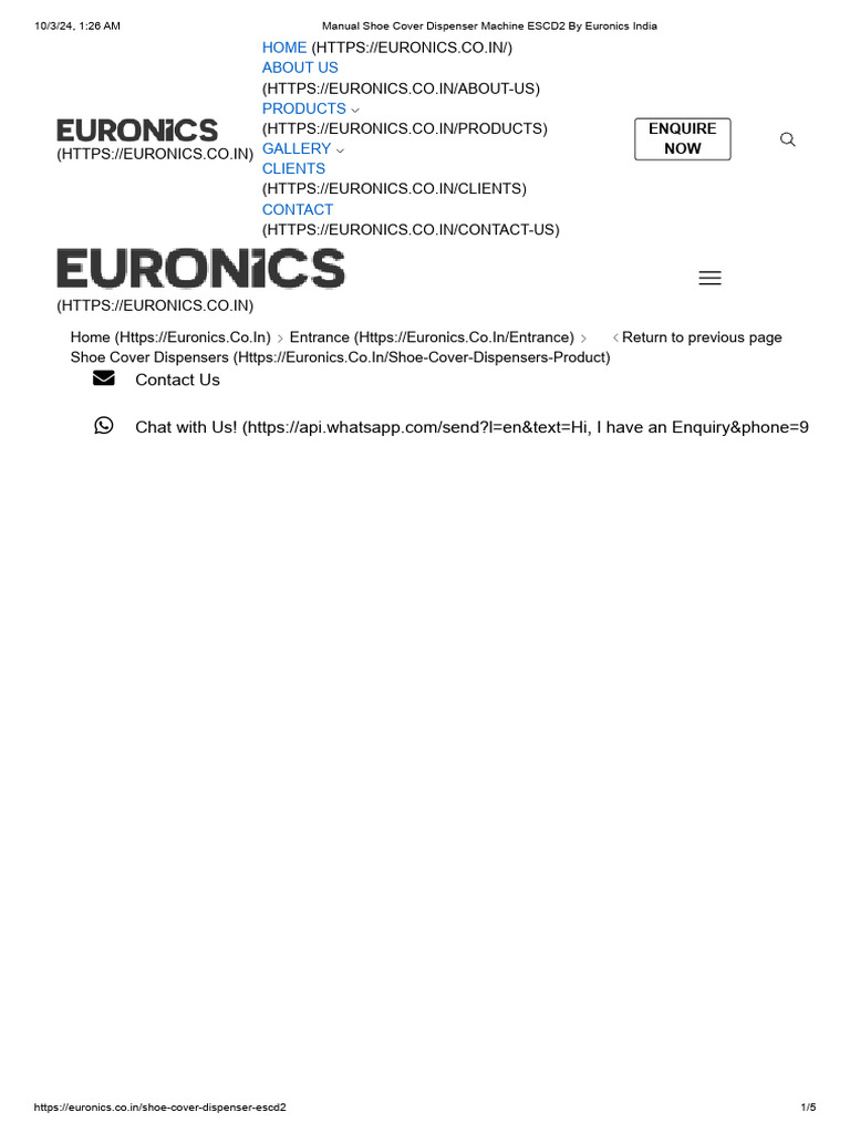 Manual Shoe Cover Dispenser Machine ESCD2 by Euronics India | PDF
