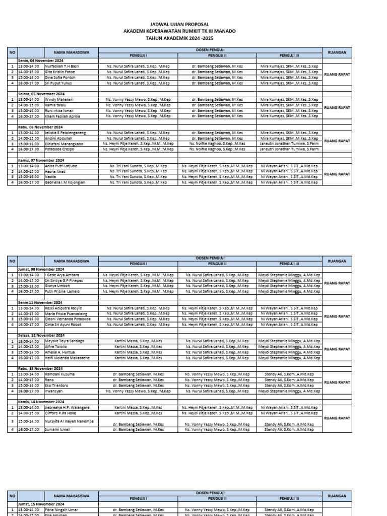 Jadwal Ujian Proposal Akper Manado | PDF | Religion & Spirituality