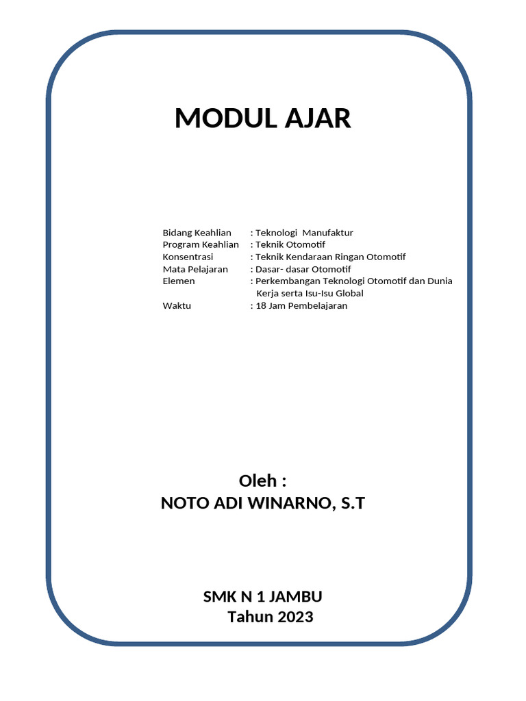 MODUL AJAR - Teknologi Otomotif | PDF MODUL AJAR - Teknologi Otomotif | PDF