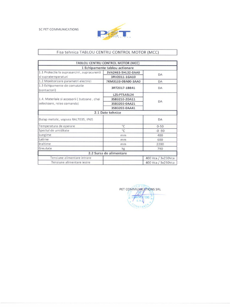 Fisa Tehnica TD Si MCC | PDF