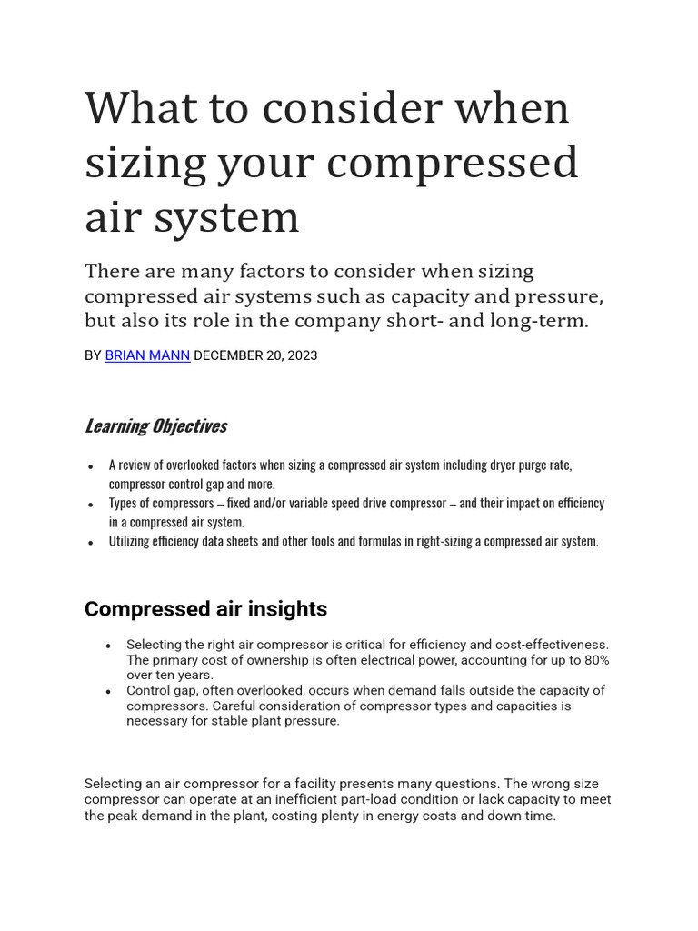 Air Compressor Sizing | PDF | Energy Technology