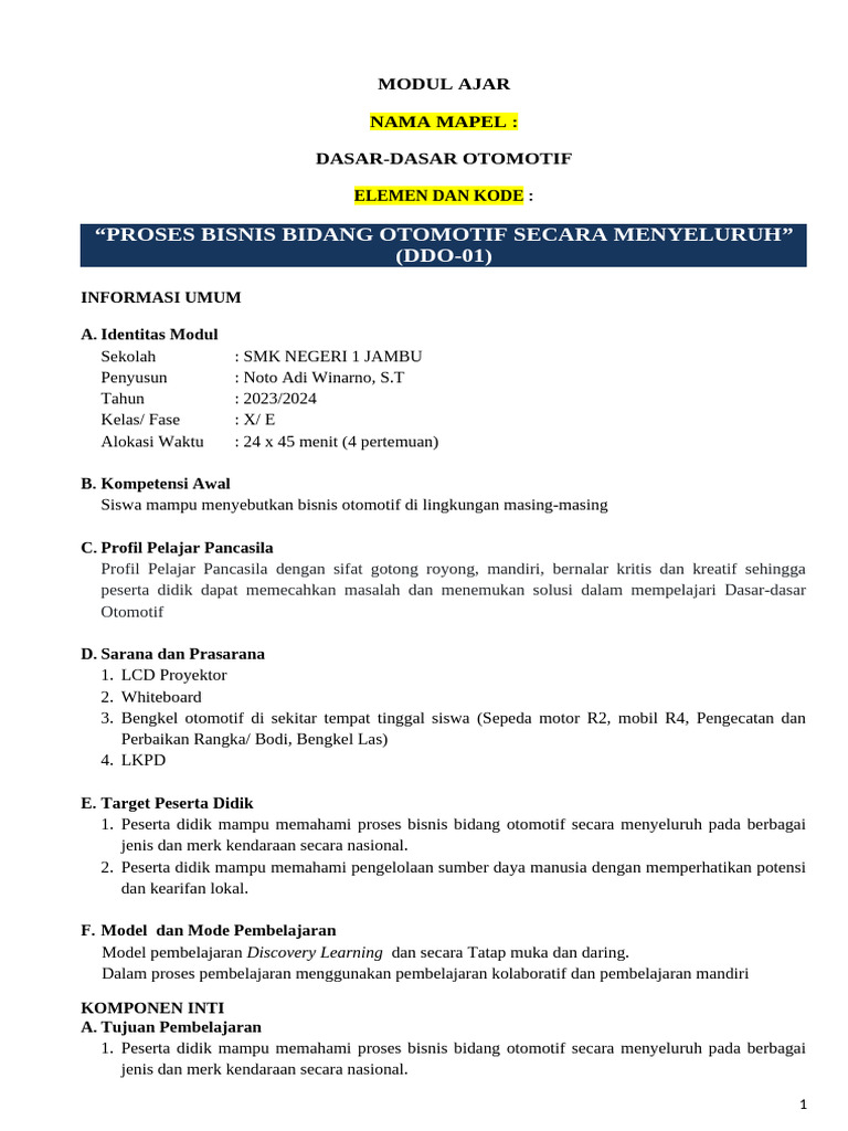 Modul Ajar DDO - 01 | PDF