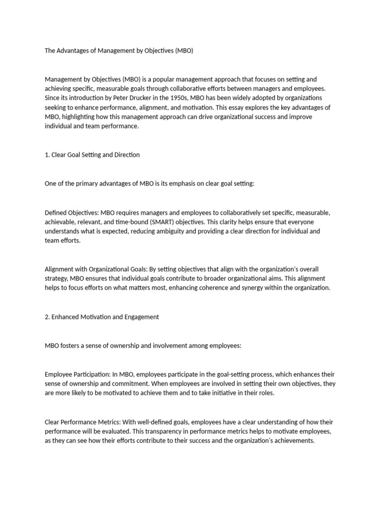 The Advantages Of Management By Objectives Mbo Pdf Goal Goal