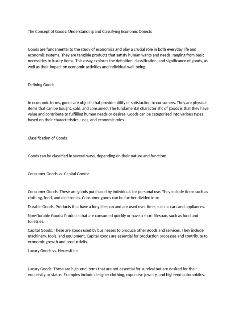 The Concept of Goods Understanding and Classifying Economic Objects ...