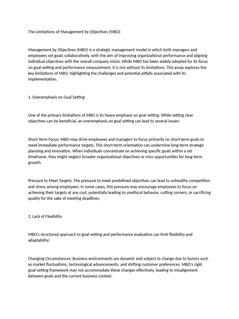 The Limitations of Management by Objectives (MBO) | PDF | Goal Setting ...