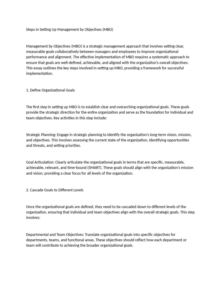 Steps in Setting Up Management by Objectives (MBO) | PDF | Goal | Goal ...