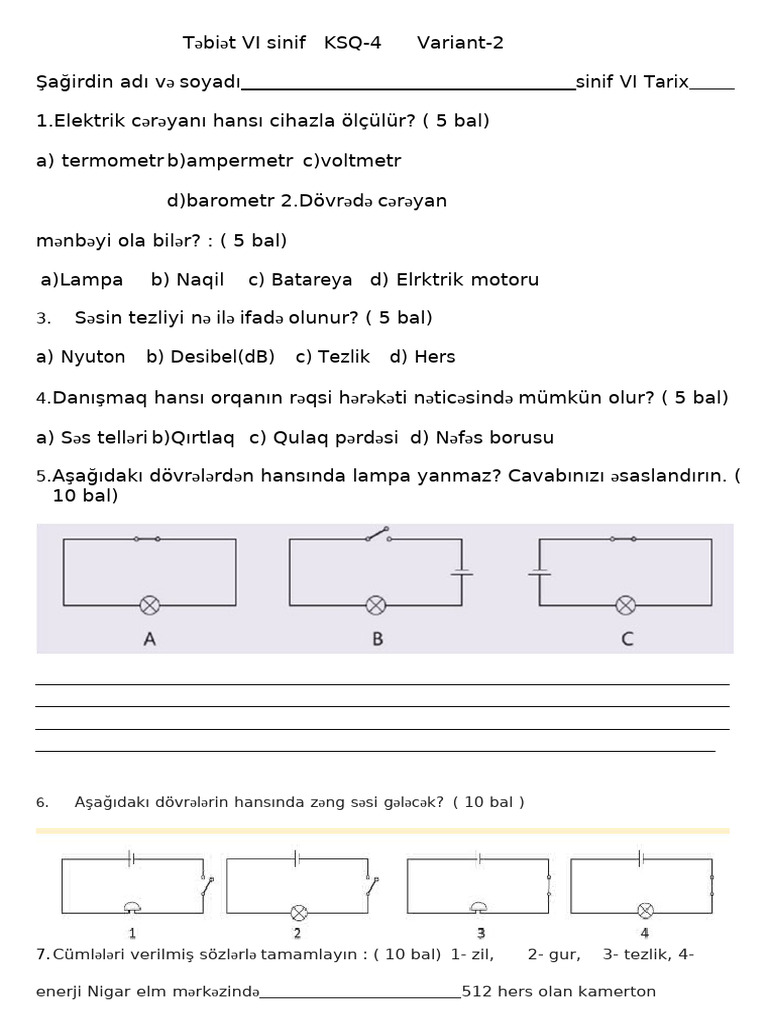 Tebiet Vi Sinif KSQ 4 Variant 2 | PDF