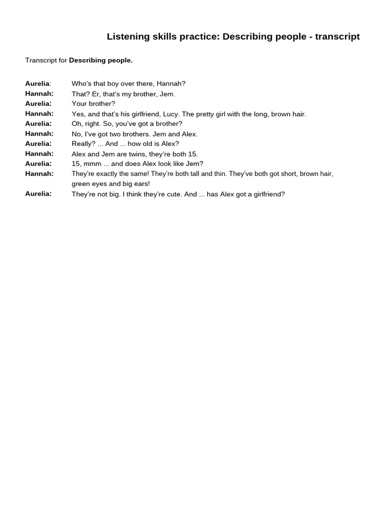 Describing People - Transcript1 5 | PDF | Language Arts & Discipline | Art