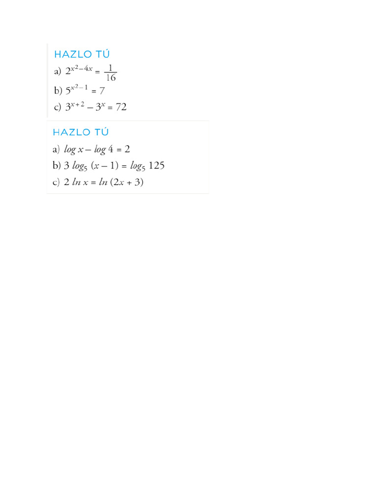 Ejercicios de Ecuaciones Exp y Log | PDF