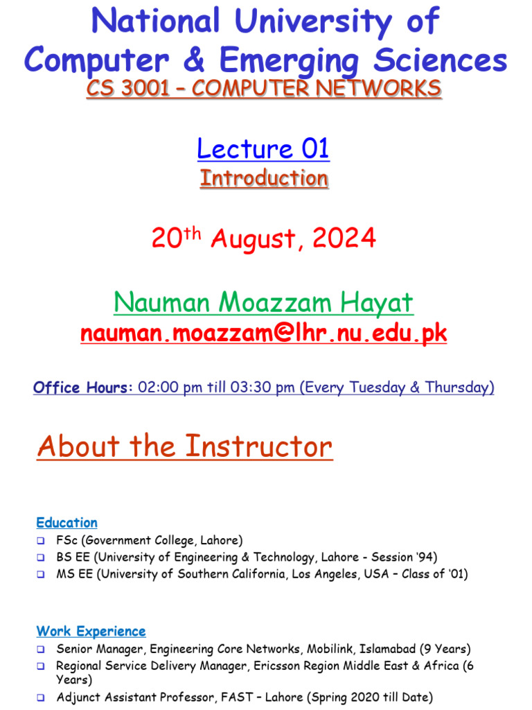 Lecture_01 - Introduction_20 Aug 2024 | PDF | Computer Network | Internet