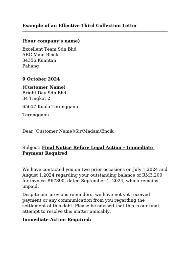 Example of An Effective Third Collection Letter | PDF | Finance & Money ...