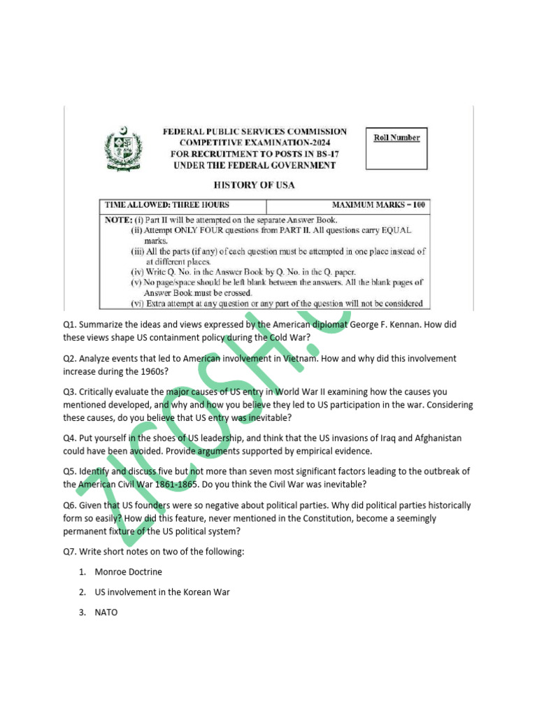 US History CSS Paper Analysis 2024 | PDF