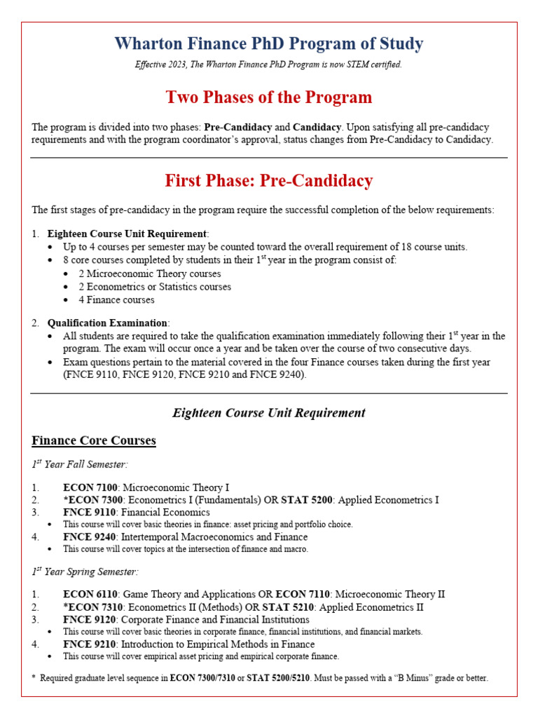 2024 2025 Finance PHD Program of Study | PDF | Thesis | Mathematics