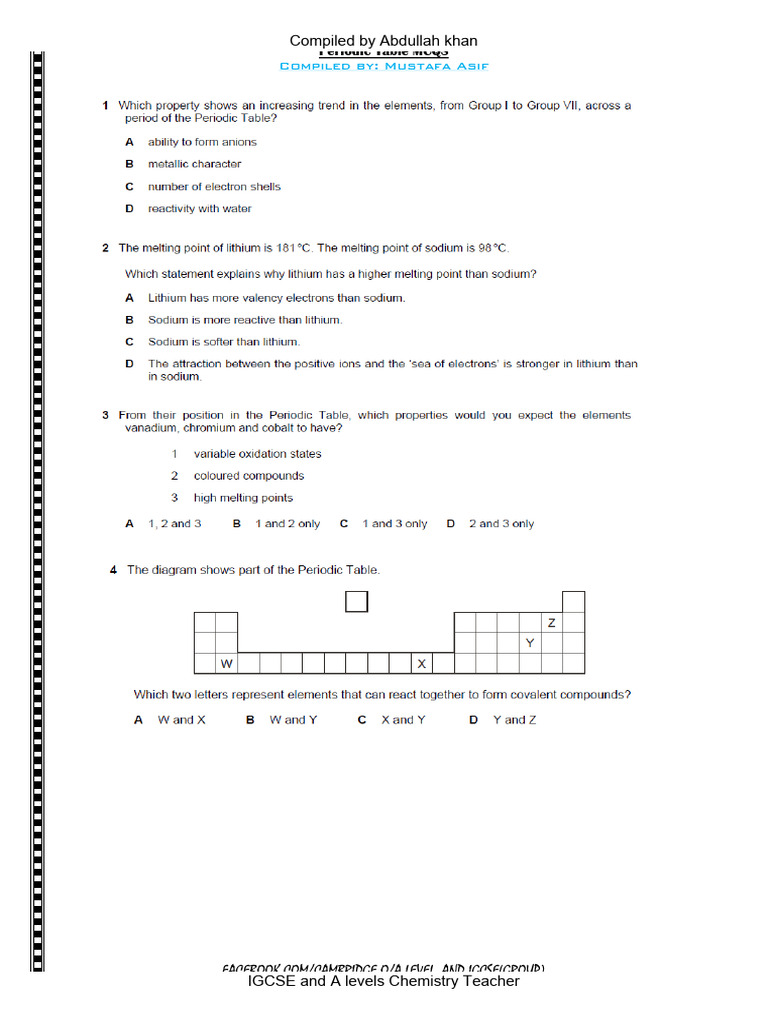 Periodic Table MCQS | PDF | Secondary Education | Student Assessment ...