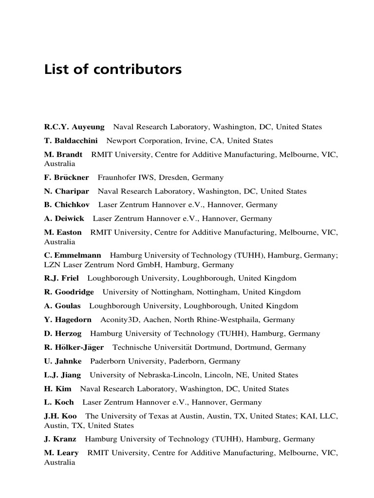 List of Contributors: R.C.Y. Auyeung T. Baldacchini M. Brandt | PDF