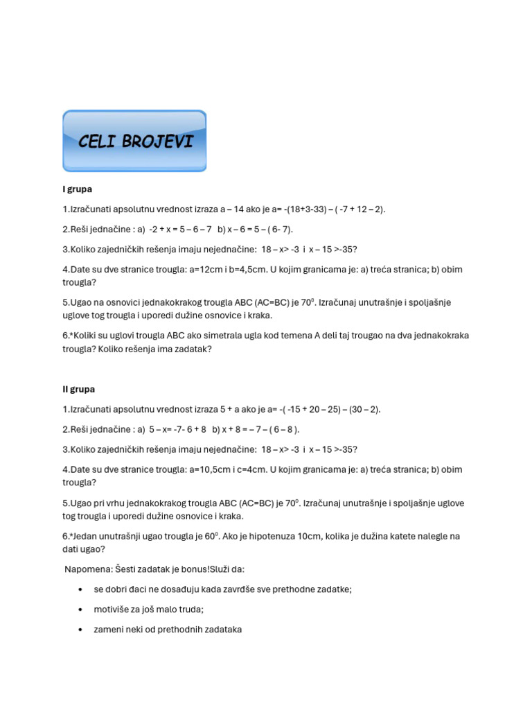 I grupa prvi kontrolni matematika 6. razred | PDF I grupa prvi kontrolni matematika 6. razred | PDF