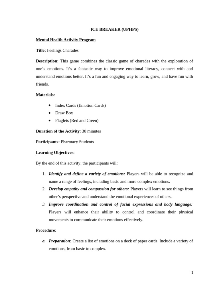ICE BREAKER 1 | PDF | Emotions | Body Language