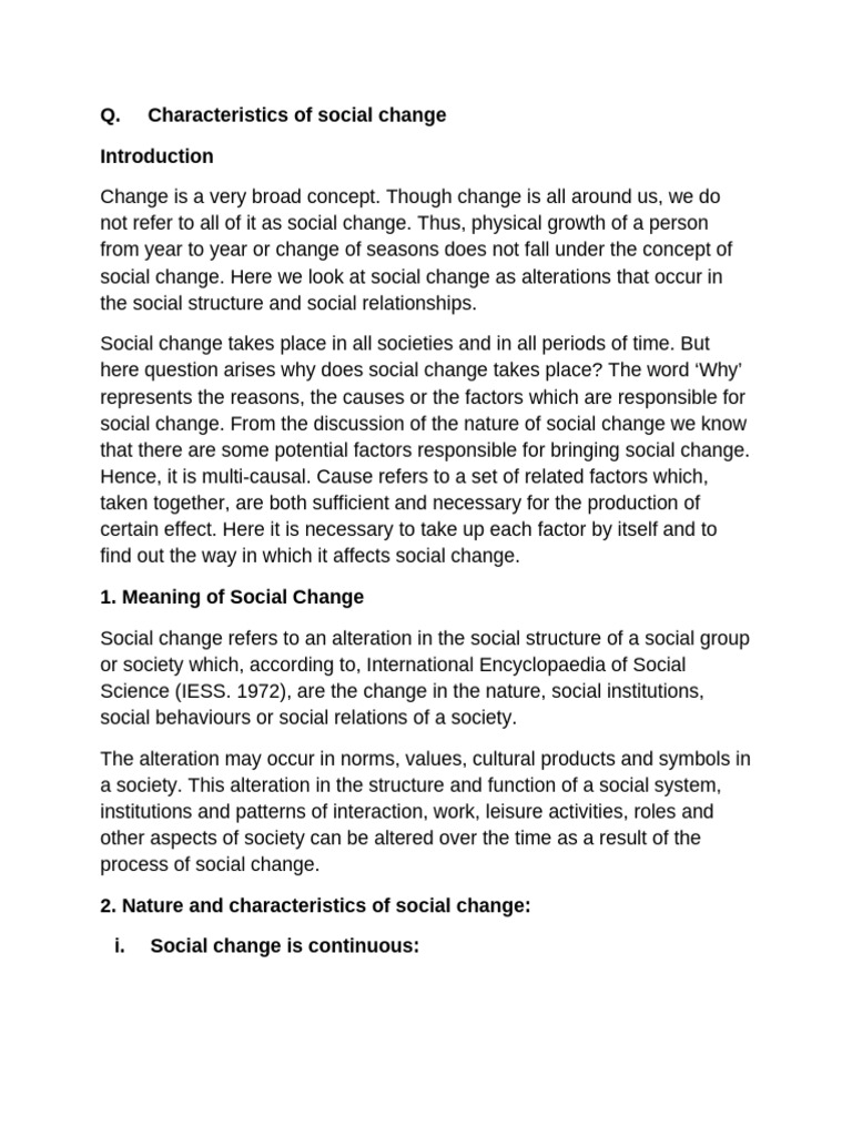 Characteristics and Causes of Social Change | PDF | Society | Nature