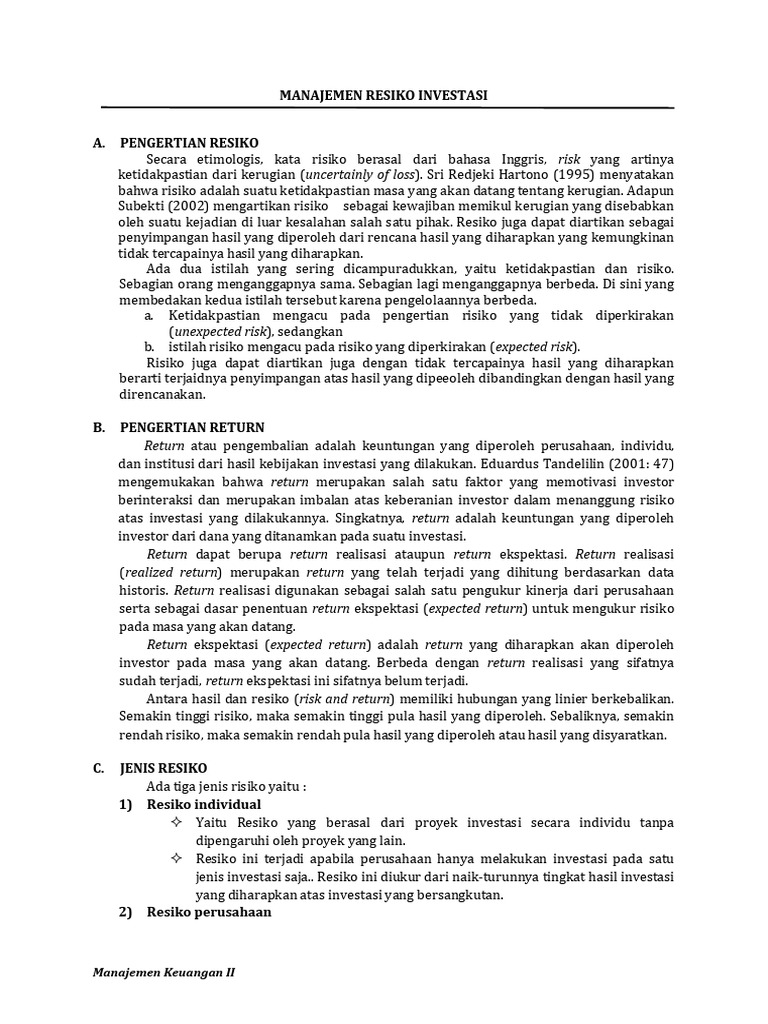 Manajemen Risiko Investasi | PDF | Hukum