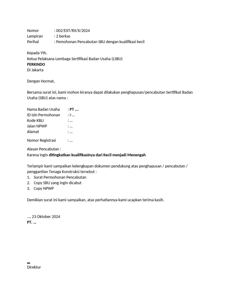 Surat Permohonan Pencabutan Sbu Rk001 | PDF