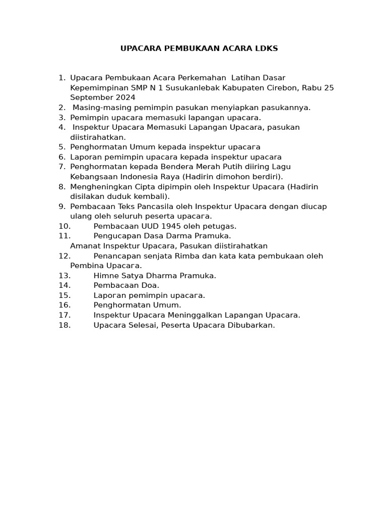 Upacara LDKS SMP N 1 Cirebon 2024 | PDF | Seni