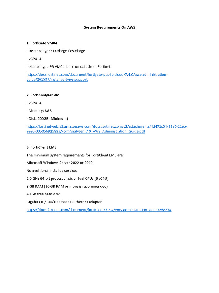 System Requirements on AWS | PDF