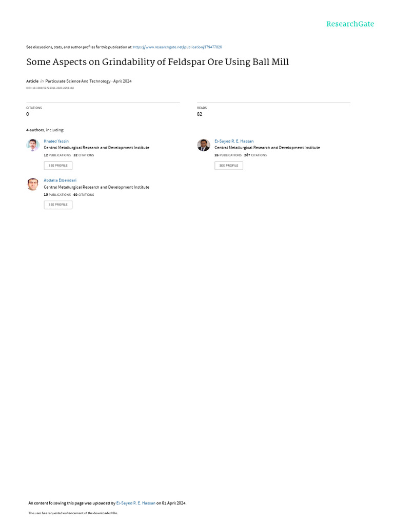 Some Aspects On Grindability of Feldspar Ore Using Ball Mill | PDF ...