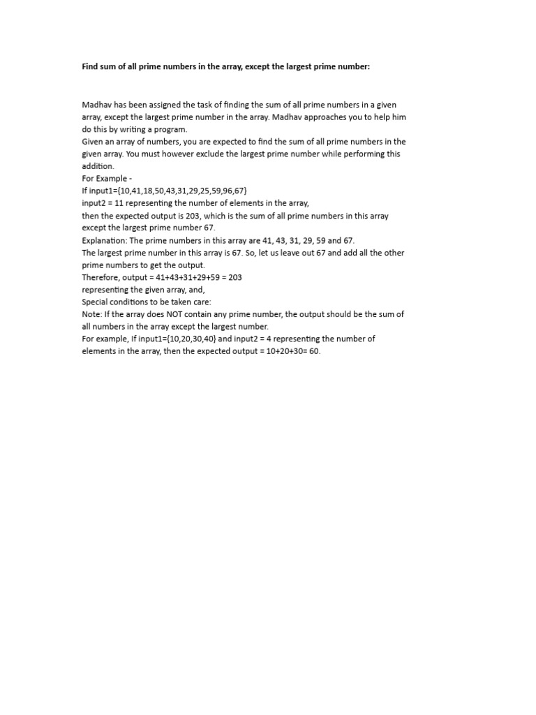 Sum of All Prime Numbers Except The Largest & Weight Hill Pattern | PDF