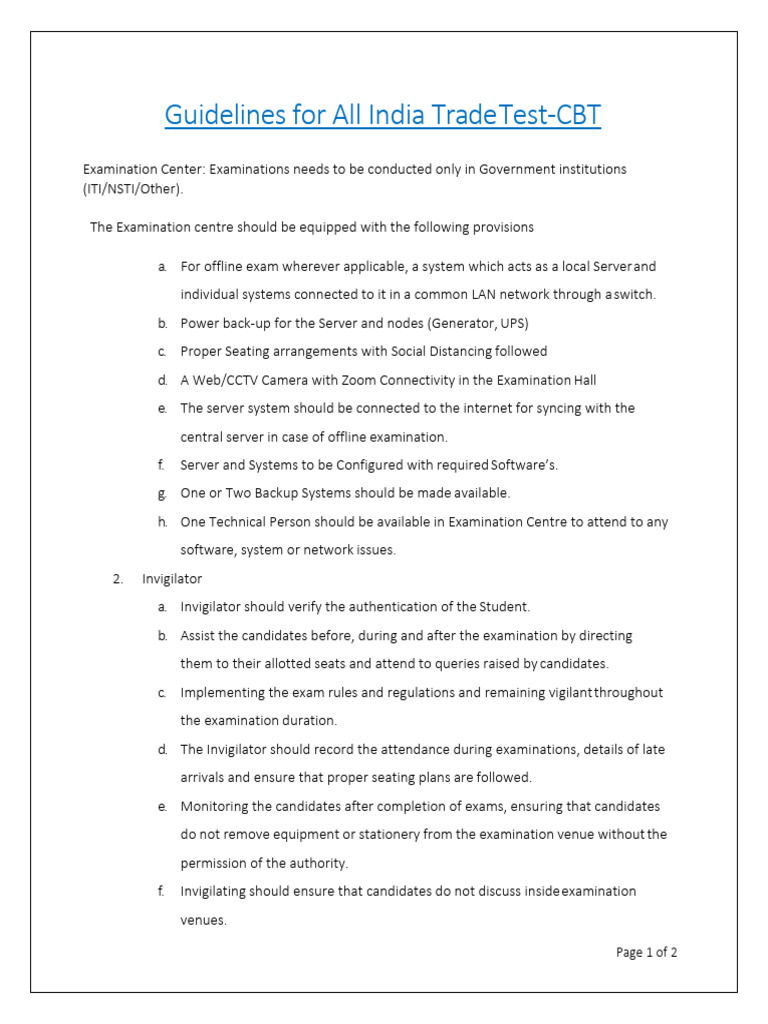 Guidelines for CBT - Exam Centre Invigilators | PDF | Computer Networking | Computing