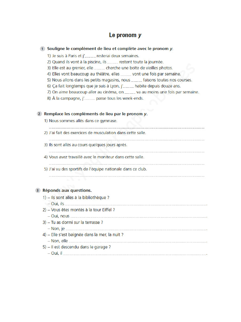 Activités - Le Pronom y | PDF