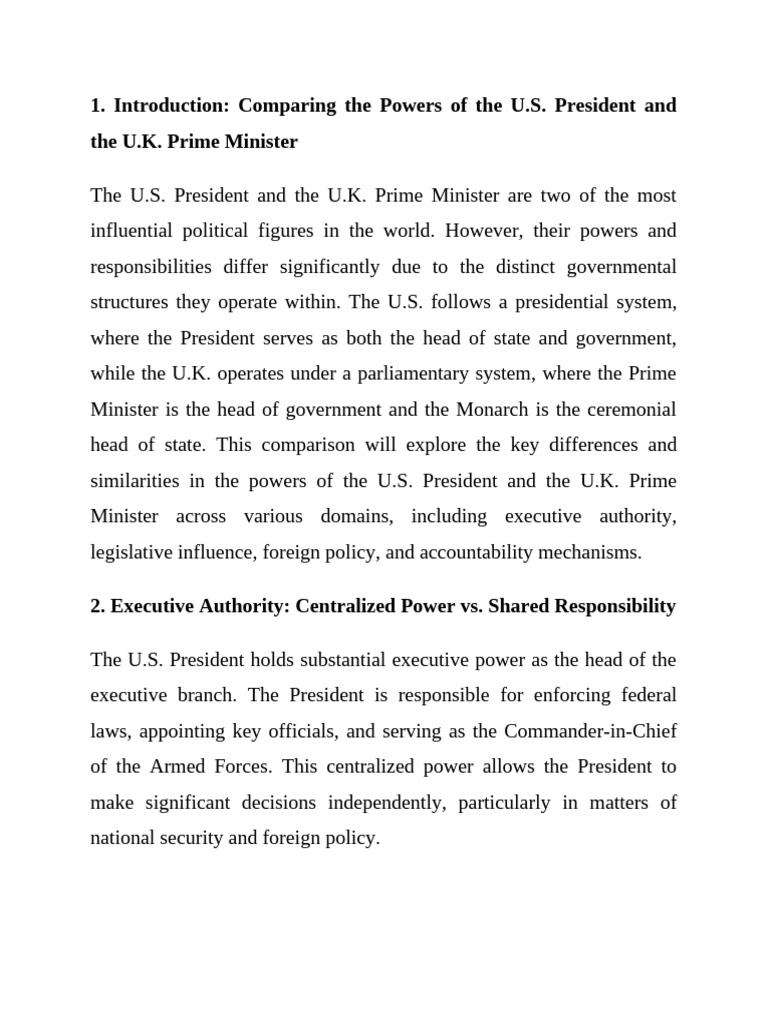U.S. President vs. U.K. Prime Minister Power | PDF | Presidents Of The ...