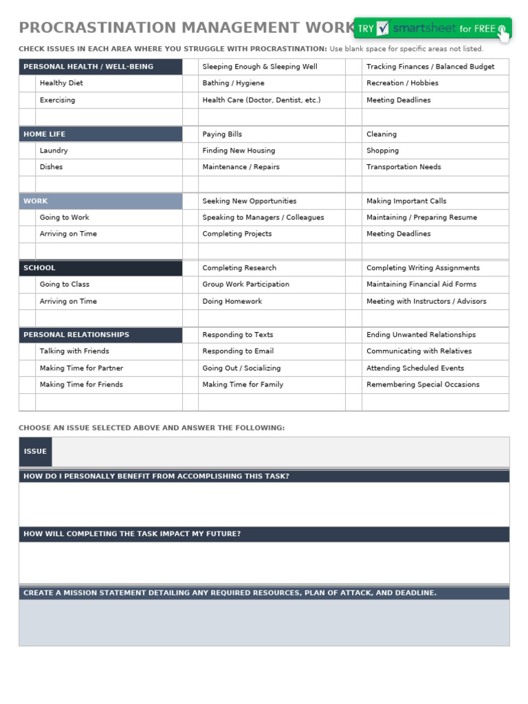Procrastination Management Worksheet | PDF | Career & Growth | Self ...