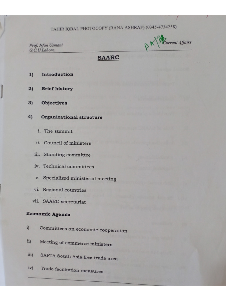 Saarc AseanSco Short Notes 1 | PDF