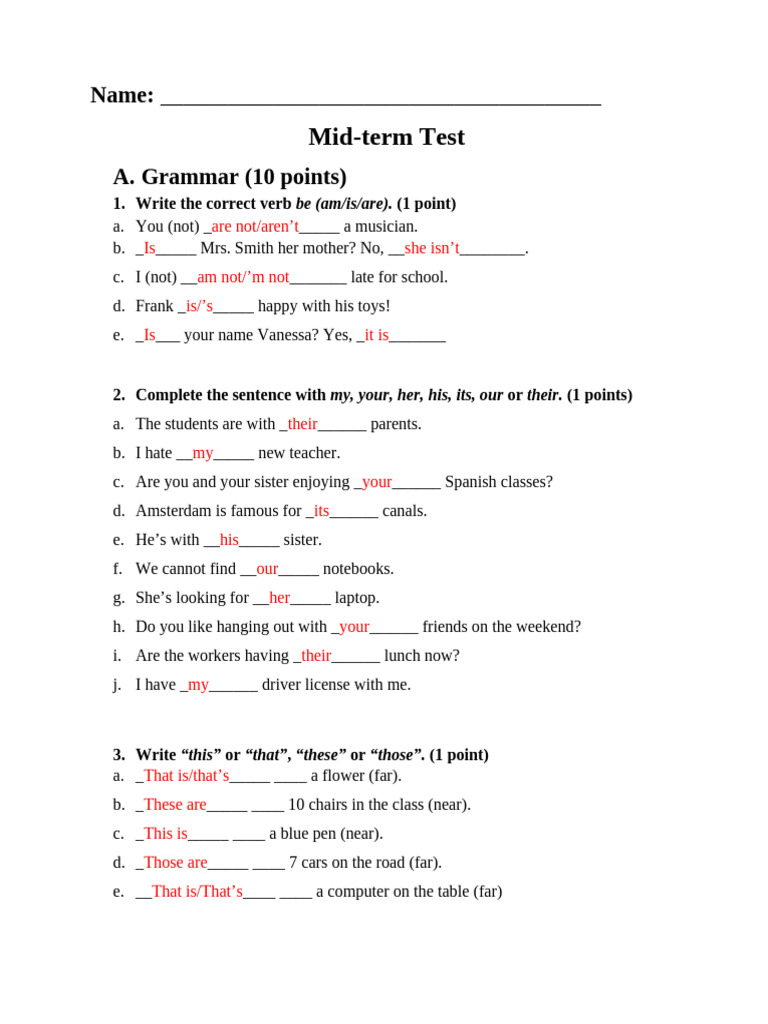 Mid-Term Test (Answers) | PDF | English Language | Human Communication
