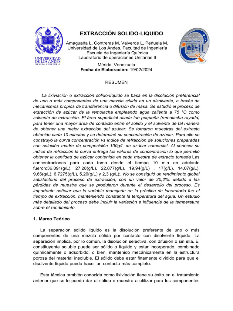 Extraccion Solido-Liquido Por Revisar | PDF | Solubilidad | Química