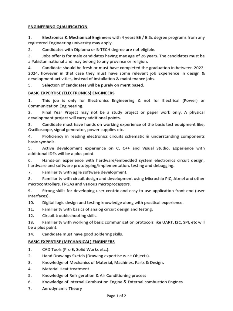 1719644876_Criteria Electronics & Mechanical Engineer | PDF | Electronics | Electronic Circuits