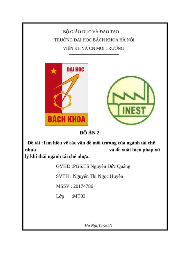 (123doc) Do An Tai Che Nhua Va Xu Ly Khi Thai Nganh Tai Che Nhua | PDF