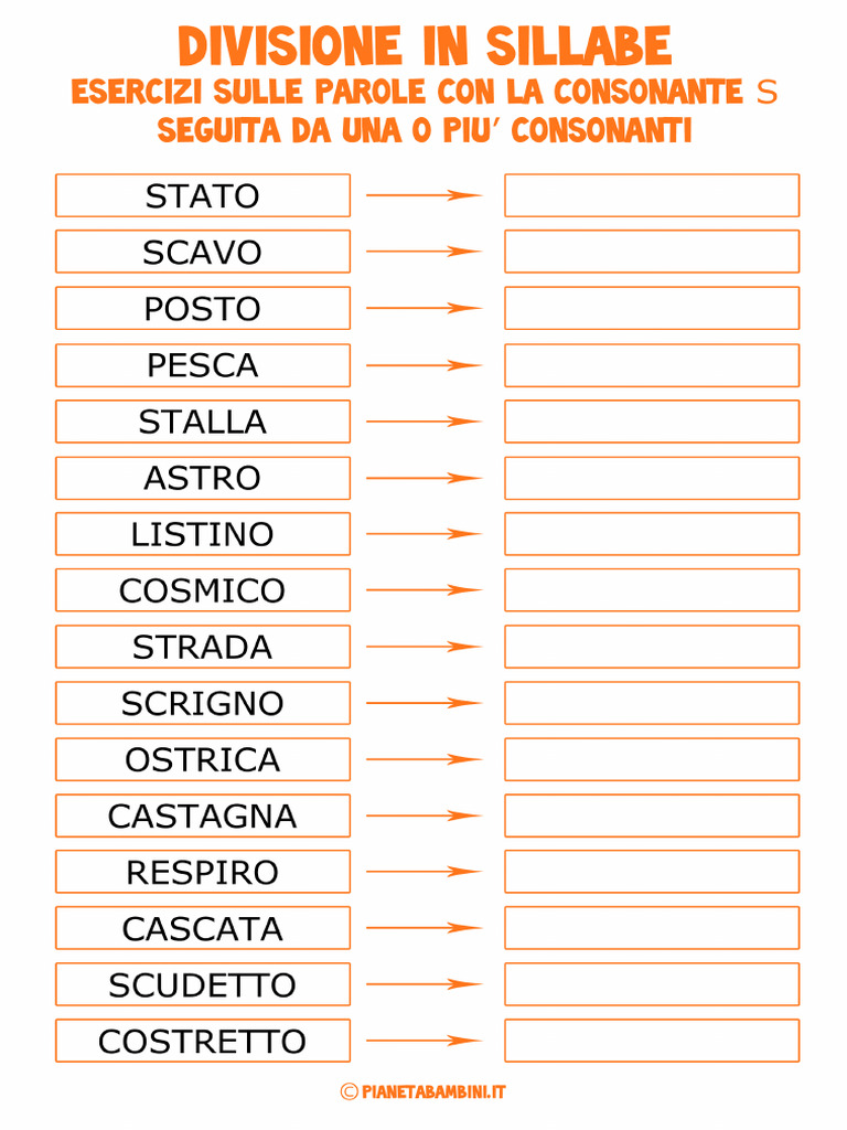 Esercizi Divisione Sillabe Consonante S | PDF
